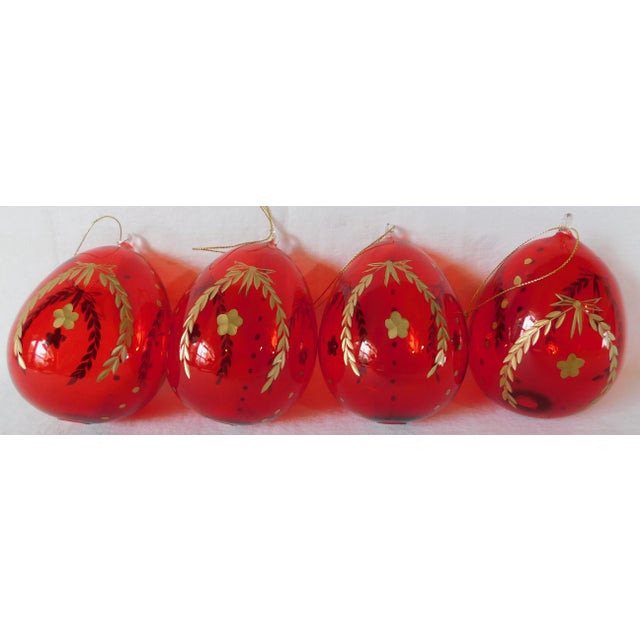 Set of 4 Vintage Red Hand Blown Glass Teardrops With 24k Gold Wreath ...