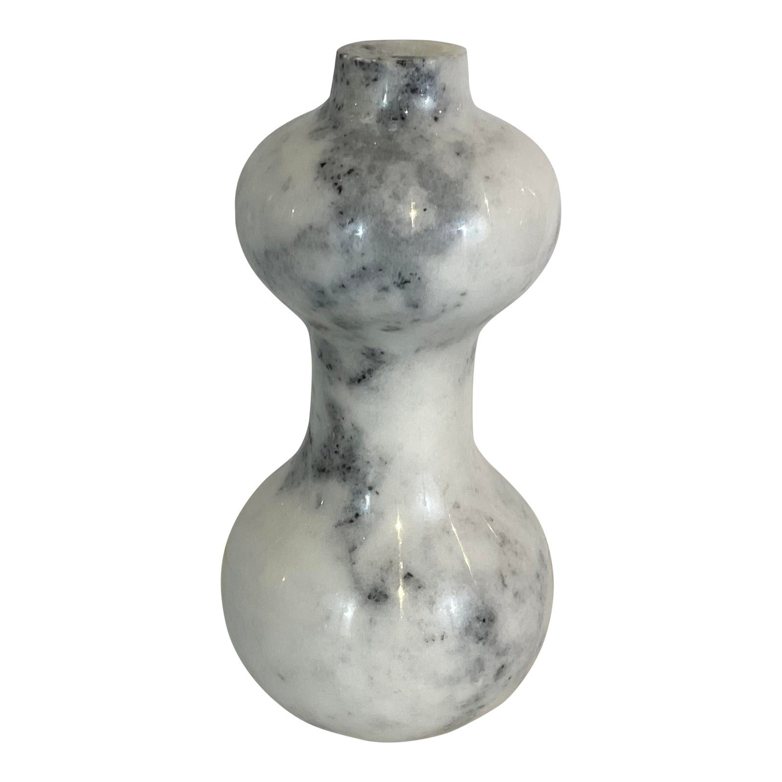 Currey & Company Modern White and Gray Small Marble Vase | Chairish