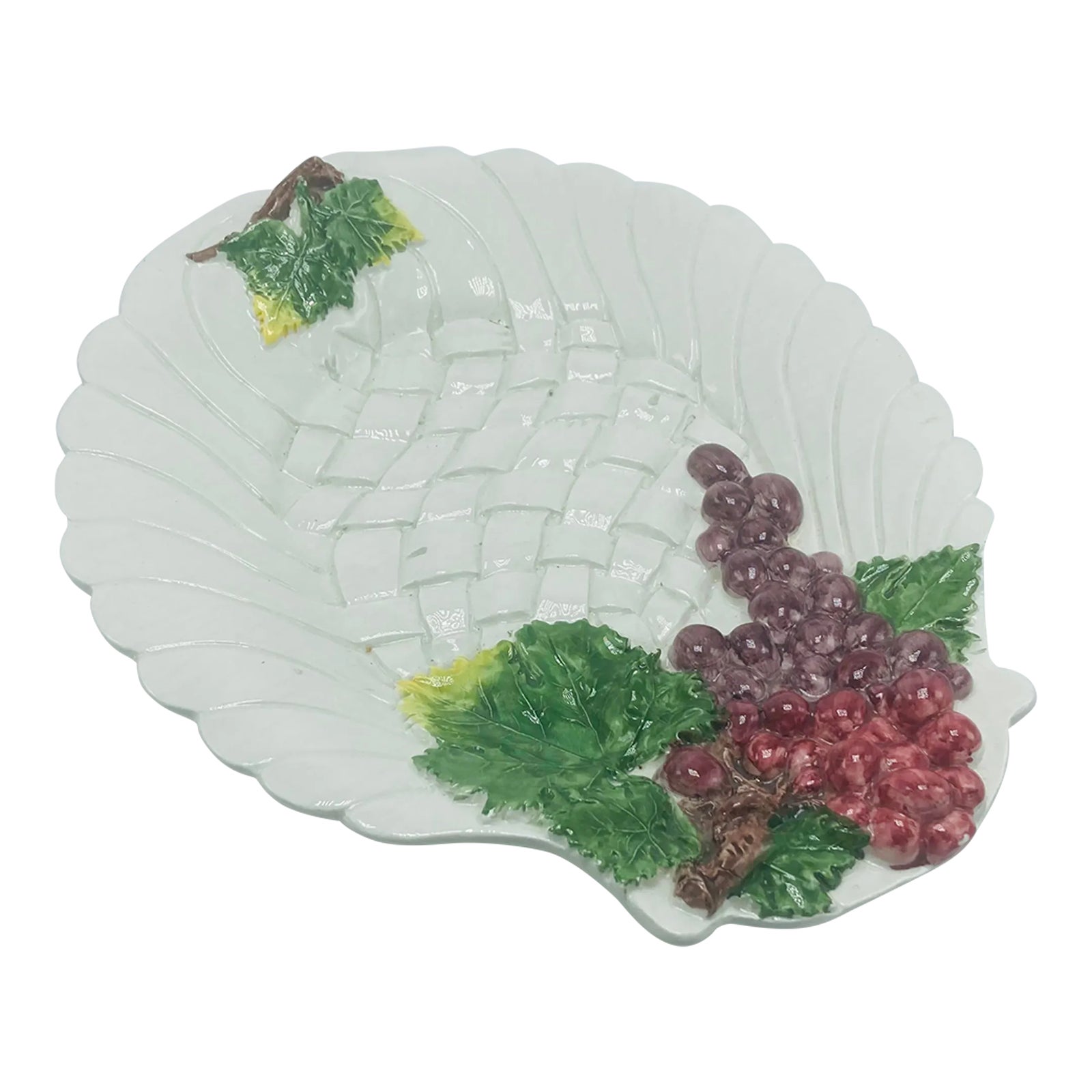 Italian Ceramic Grape Basket Weave Platter | Chairish
