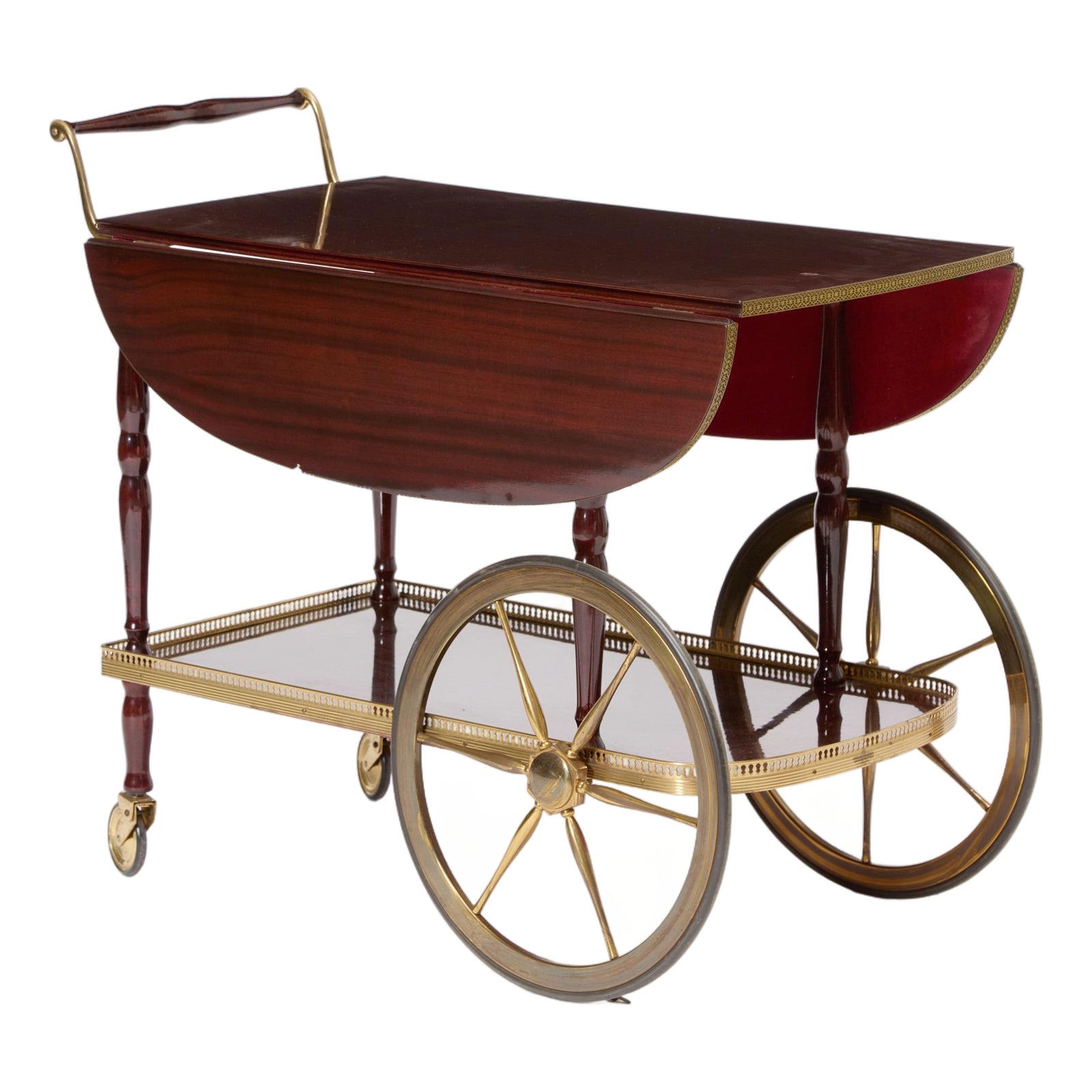 Mid-Century Mahogany Wood & Brass German Serving Bar Cart / Tea Trolley ...