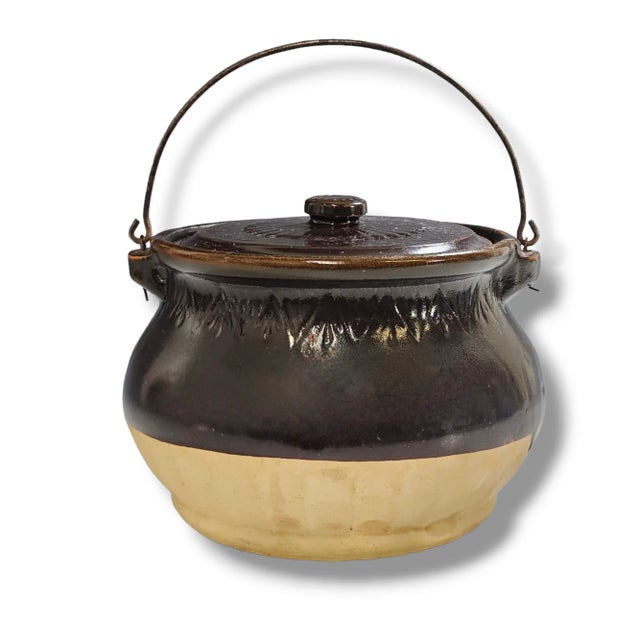Bohemian Stoneware Brown Bean Pot W/ Lid Attributed to Zanesville ...