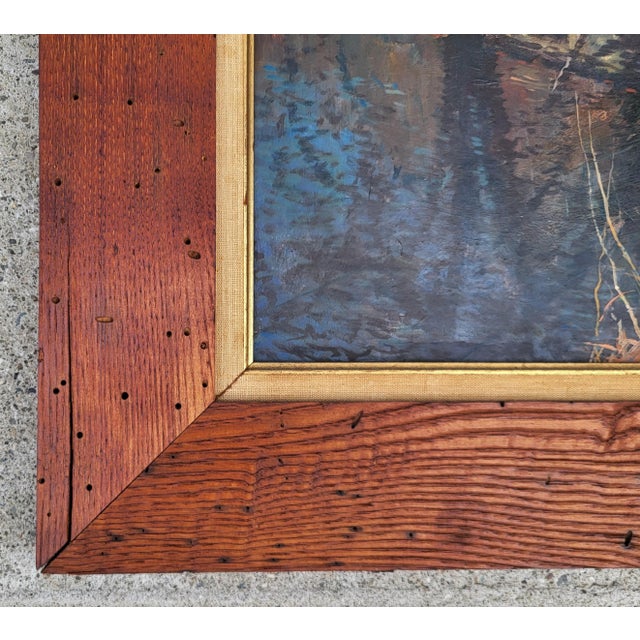 Vintage American Oil Painting on Board Bridge House on River John R ...