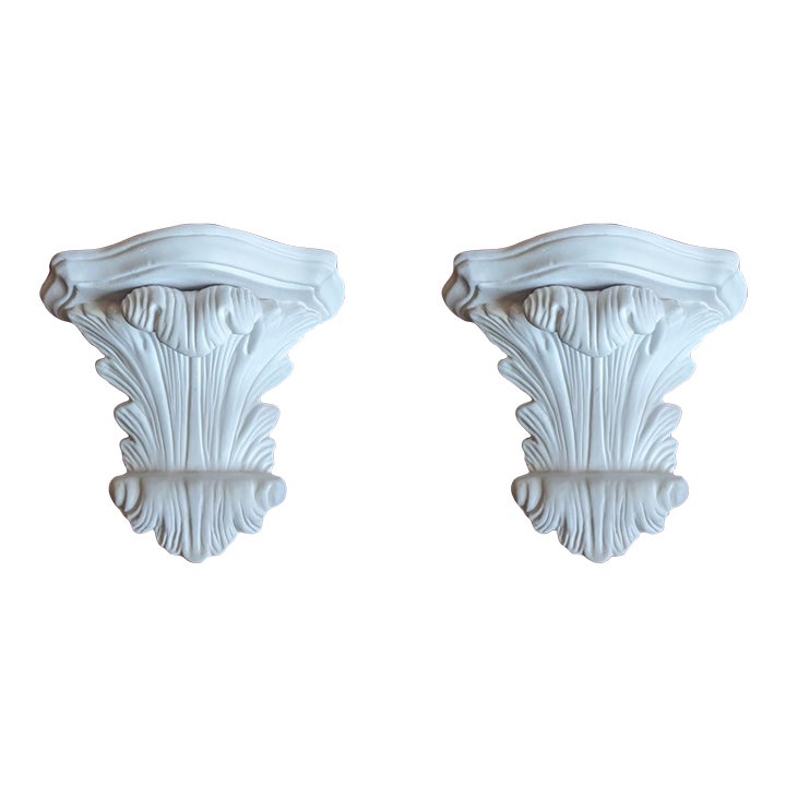 Vintage Serge Roche Style White Plaster Decorative Wall Brackets - A ...