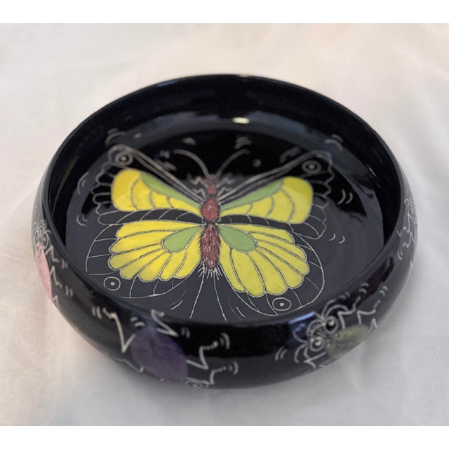 1970s Leith Dillon Signed Studio Pottery Bowl 5.5” Black Glaze Insect ...