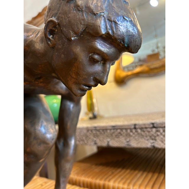 Antique Bronze Sculpture of a Runner by Charles Albert Lopez | Chairish