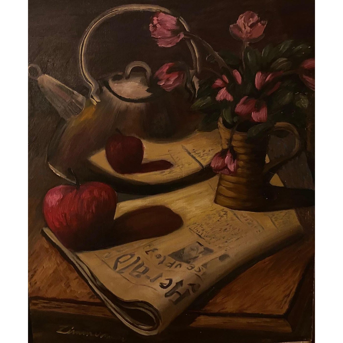 1990s 'Still Life With a Newspaper' Oil on Canvas Painting | Chairish