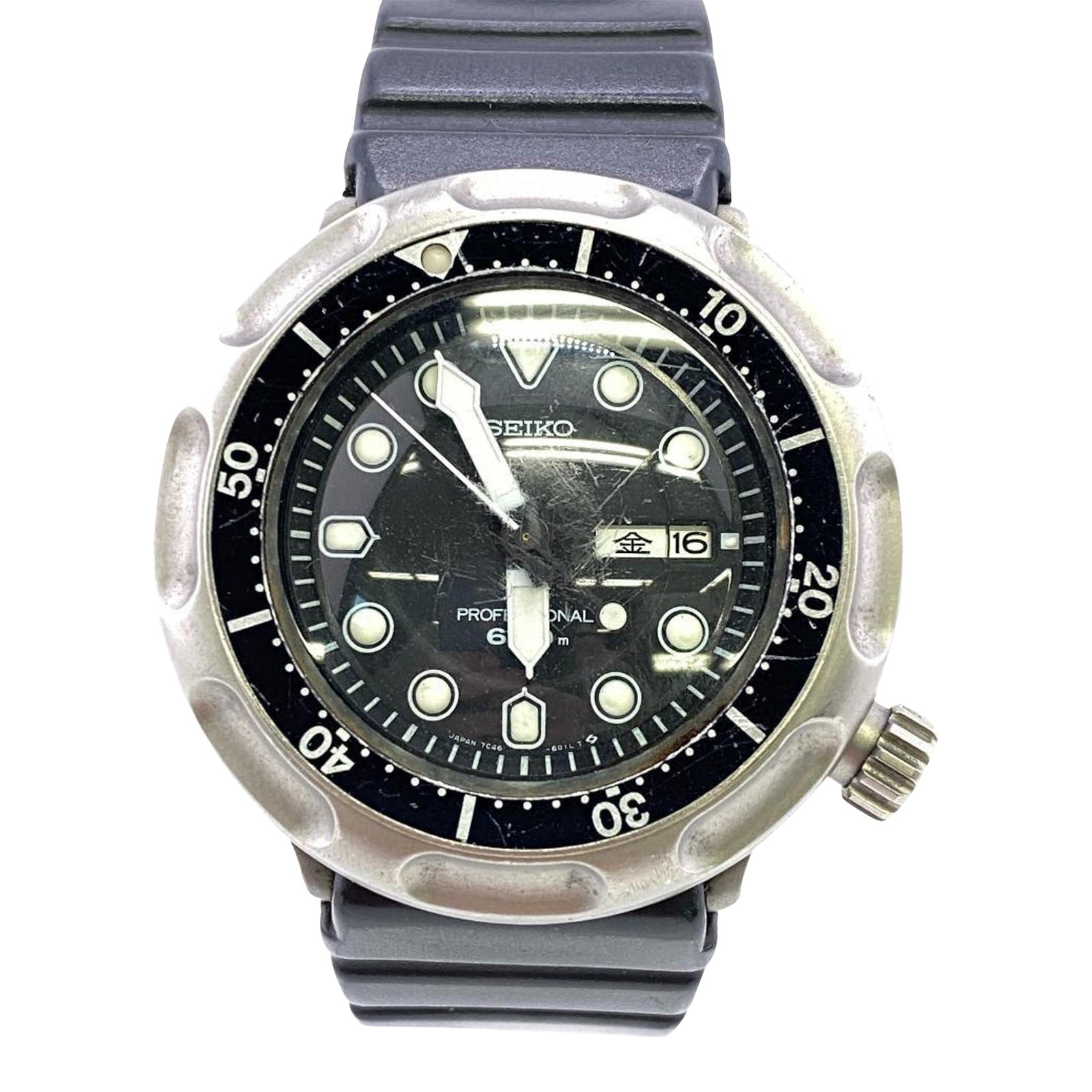 Seiko 7C46-6 Professional Diver 600M Day Date Watch Black Men's ...