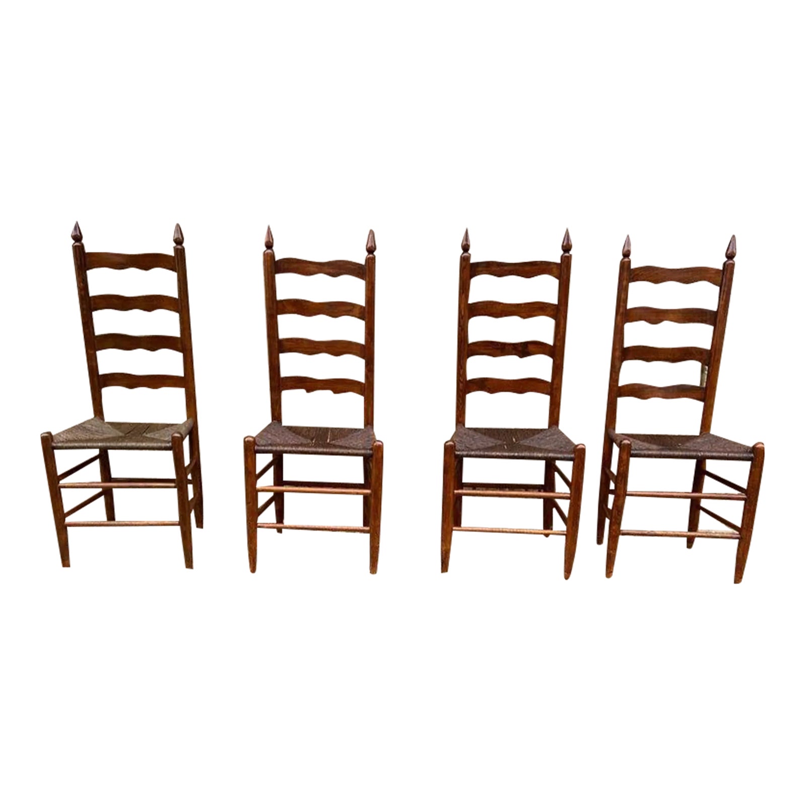 Set of 4 Antique Shaker Style Rush Seat Ladder Back Dining Chairs ...