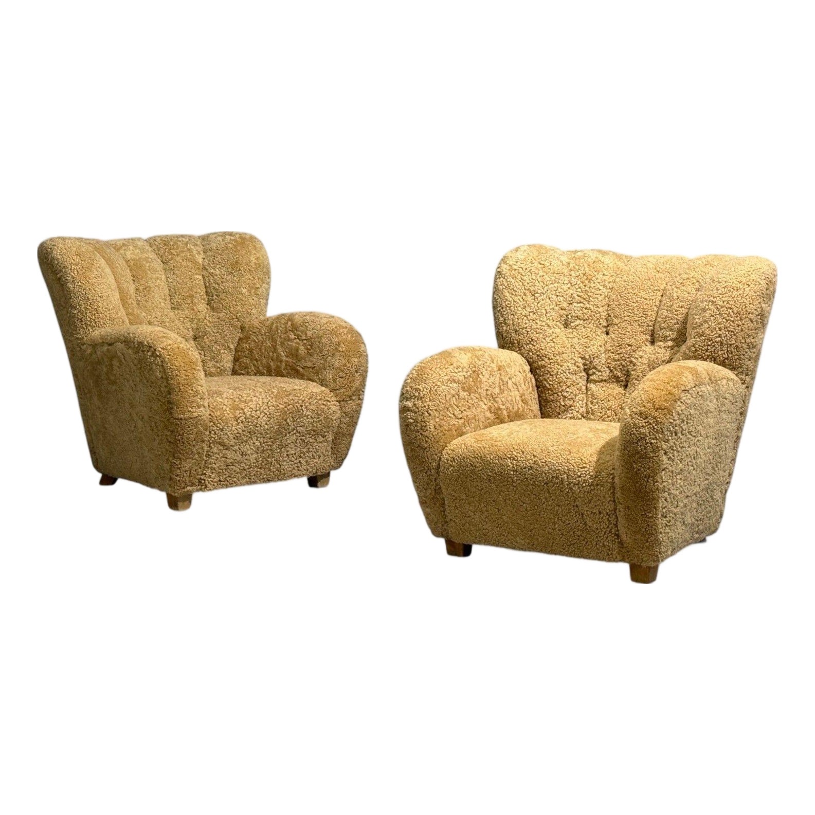 Finnish Modern, Organic Lounge Chairs, Shearling, Wood, Finland, 1940s ...