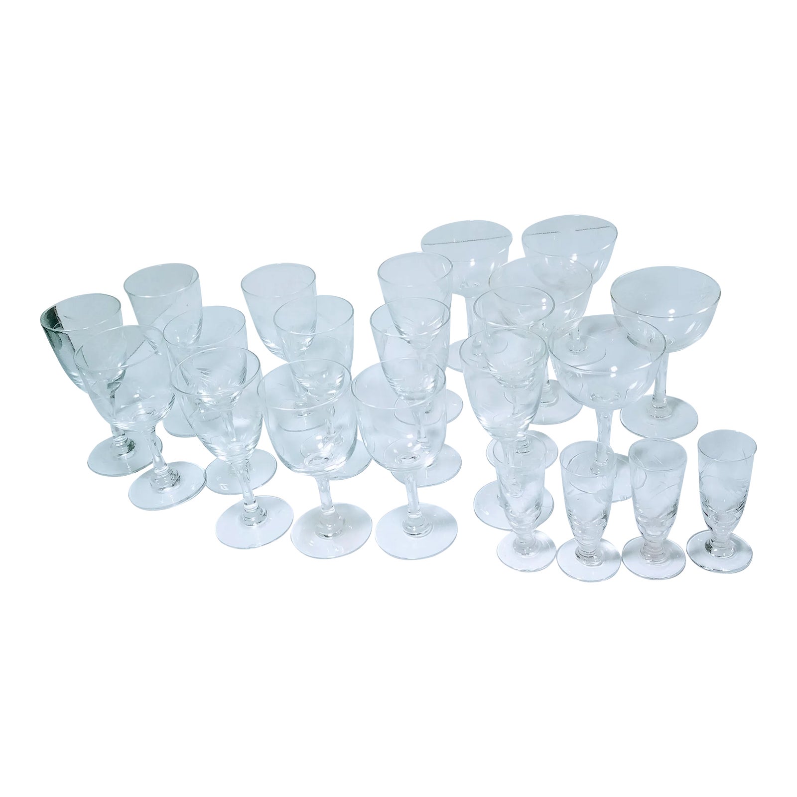 1950s Sasaki Crystal Aperitif/Cordial Wheat Etched Glasses - 22 Pieces ...