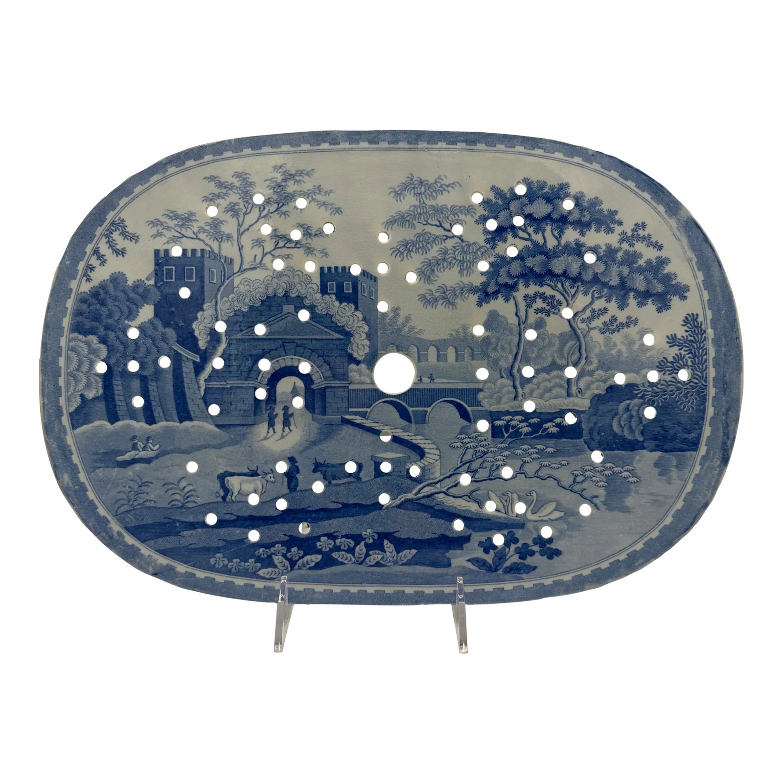 Blue & White 19th Century Antique Spode Meat Drainer | Chairish