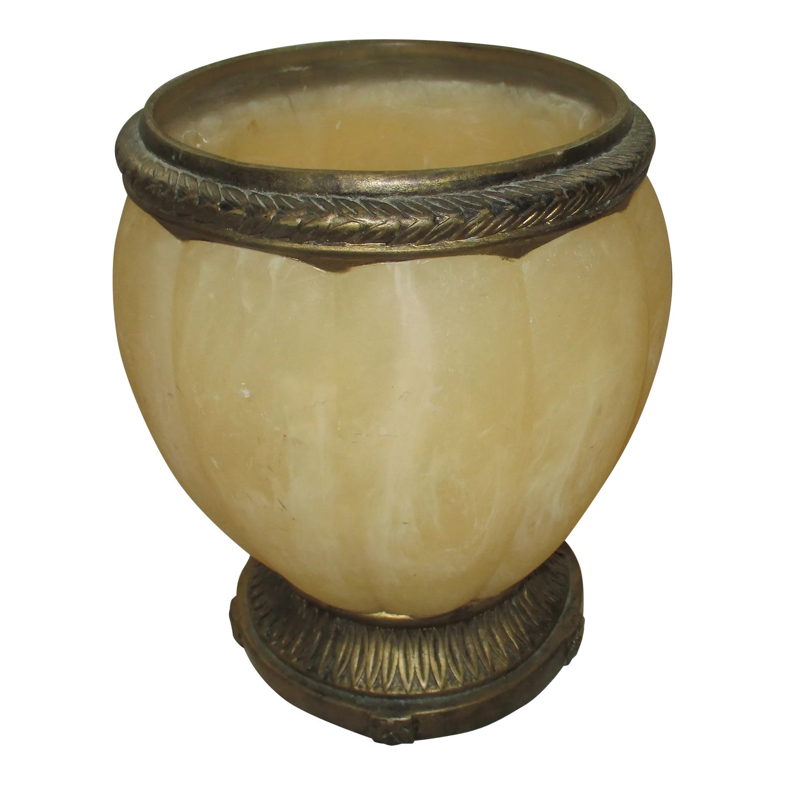 1990s Vintage Resin Alabaster Ribbed Neoclassical Style Wastebasket ...