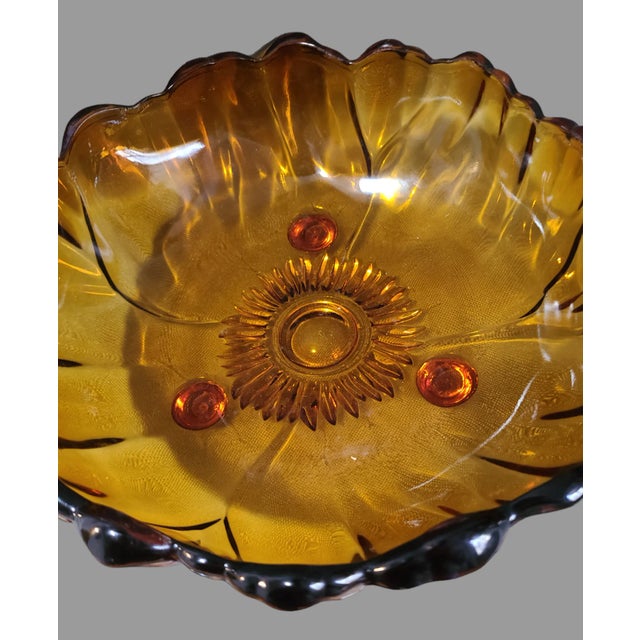 Vintage Amber Color Indiana Glass Bowl Sunflower Center Footed ...