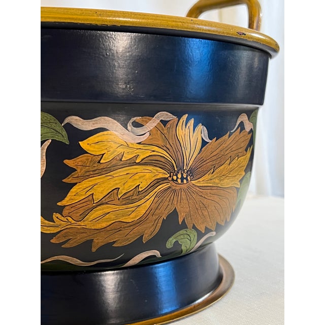 Early 21st Century Italian Hand Painted Blue and Gold Toleware Footed ...