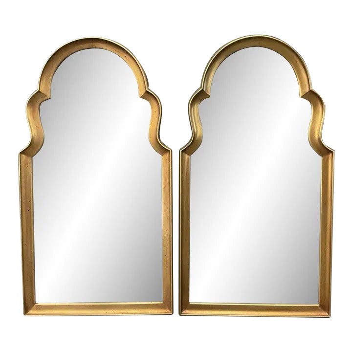 Pair of 1960’s Hollywood Regency Gold Keyhole Mirrors | Chairish