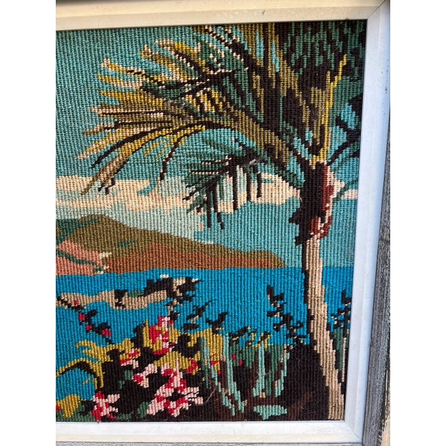 Vintage Tropical Palm Tree Island Handmade Textile Art in Needlepoint ...