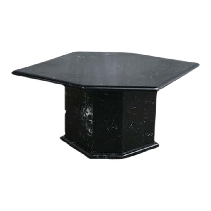 Vintage Hexagon Black Marble Cocktail Table With Pedestal Base | Chairish