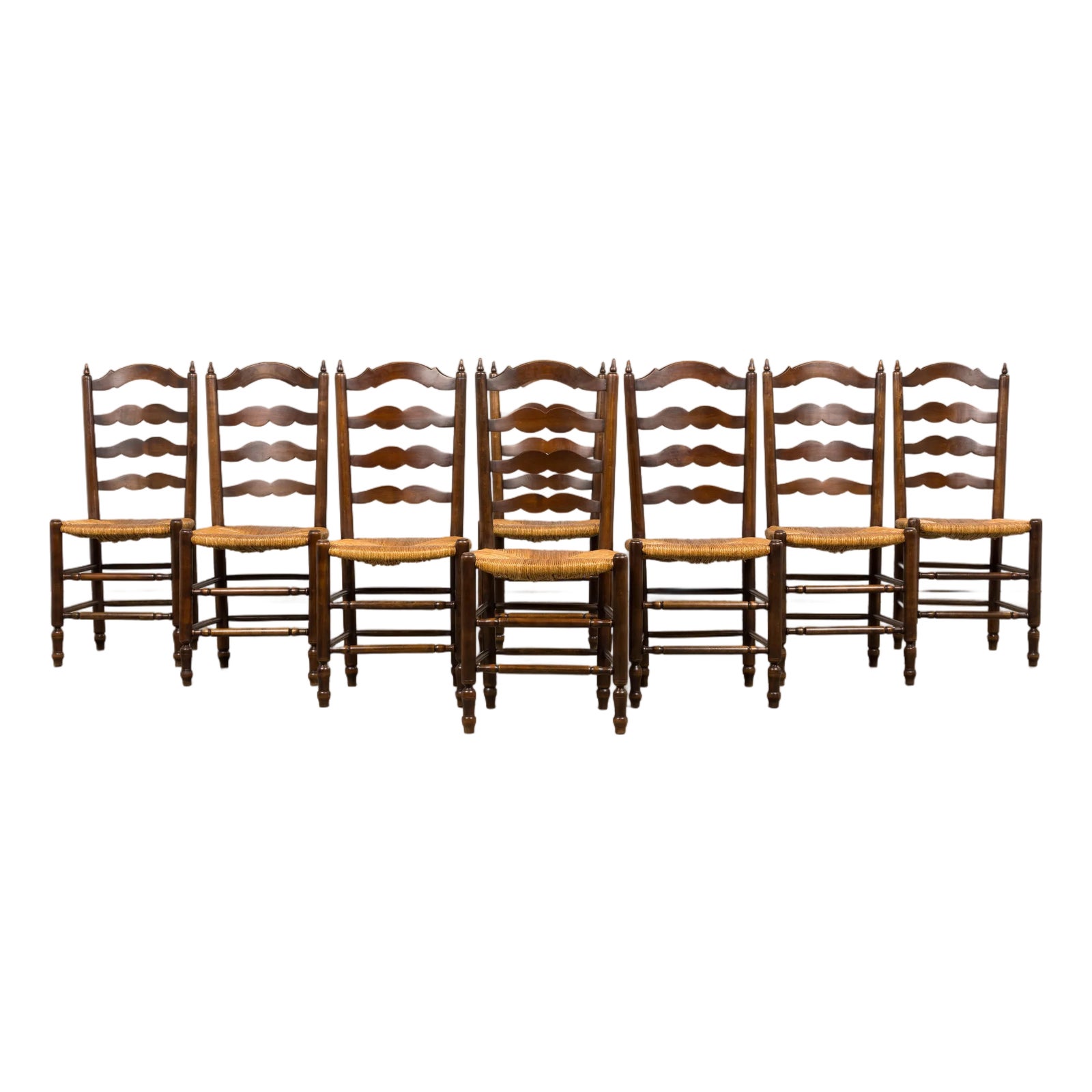 Antique Country French Ladder Back Maple Dining Chairs W/ Rush Seats ...