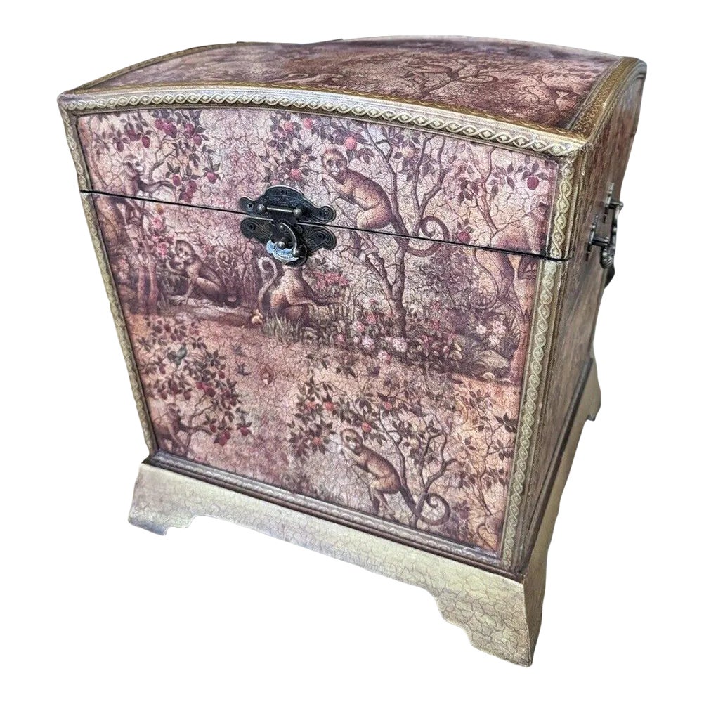 Vintage Monkey Themed Velvet Lined Sewing or Storage Caddy Chest | Chairish