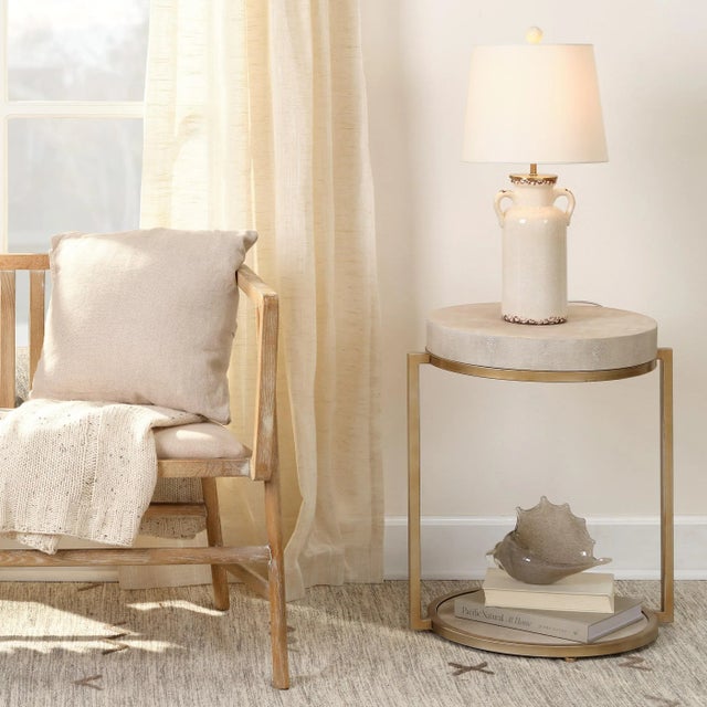Chester Round Side Table in Ivory | Chairish