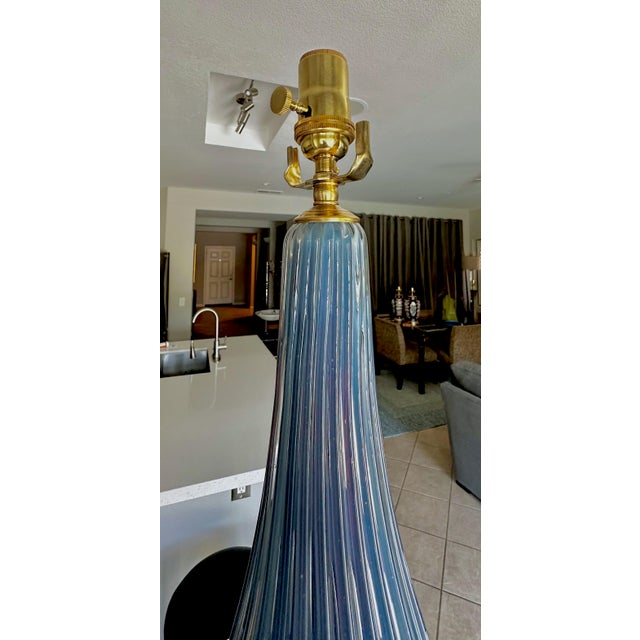Large Barbini Murano Blue Glass Bubbles Ribbed Table Lamp | Chairish