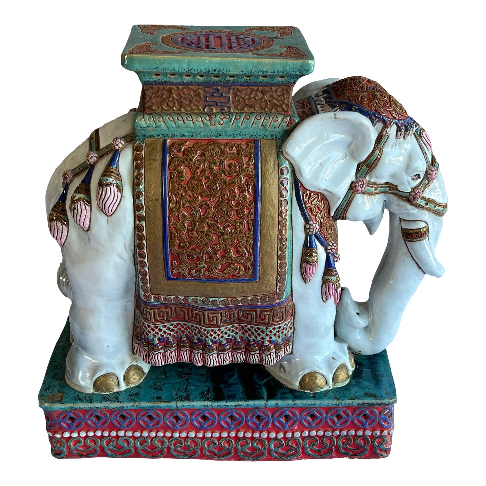 Large 1970s Thai Elephant Garden Stool or Drink Table | Chairish