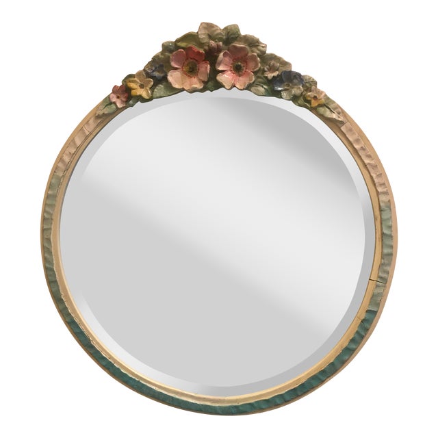 1930s Barbola Floral Beveled Mirror | Chairish