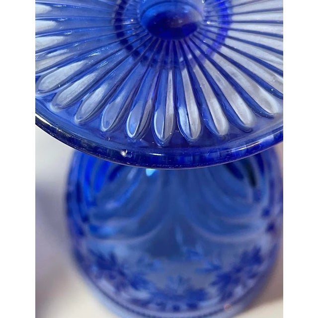 Late 19th Century Eapg Blue Pressed Glass Flower Daisy Swirl Stem Water ...