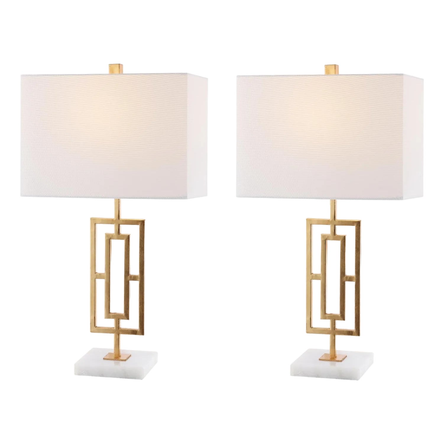 Yara 26.25" Greek Key Table Lamp in Gold/White - a Pair | Chairish