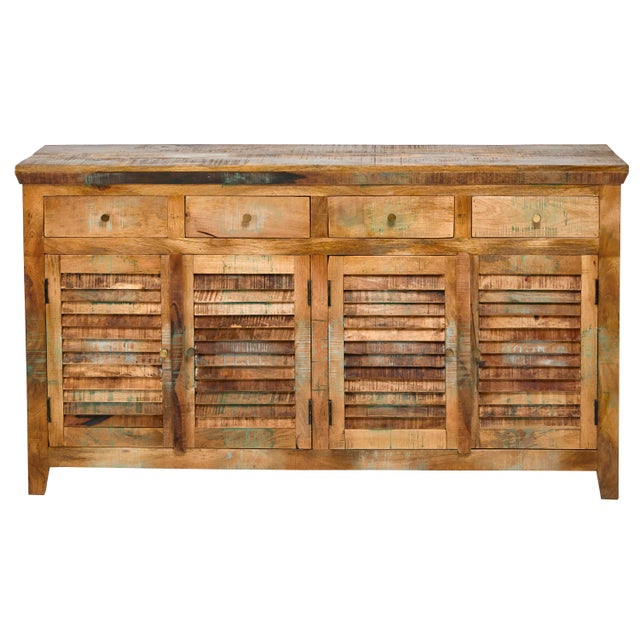 Reclaimed Barnwood Shutter Style Buffet With Drawers | Chairish