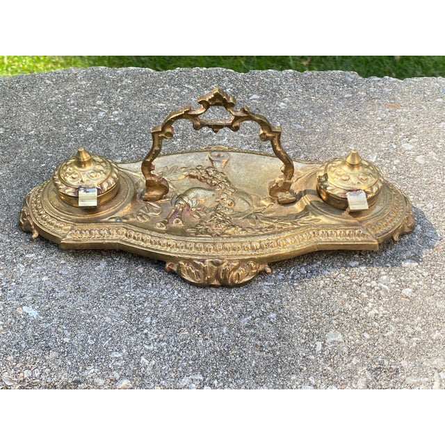 Mid 20th Century Brass Double Inkwell, Made in India | Chairish