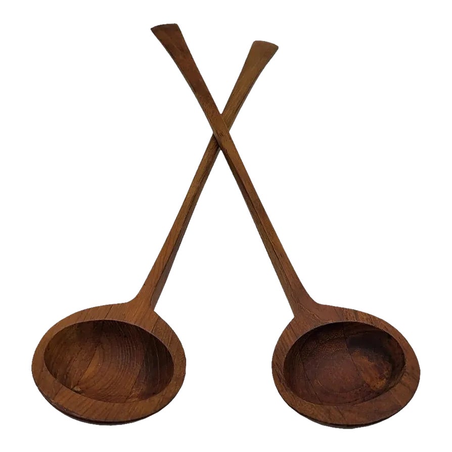 1950s Jens H Quistgaard Teak Wood Serving Spoons, a Pair | Chairish