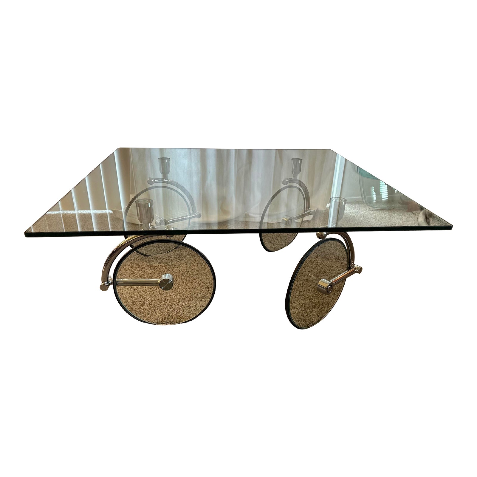 1970s Fontana Arte Glass and Chrome Bicycle Wheel Coffee Table Gae ...