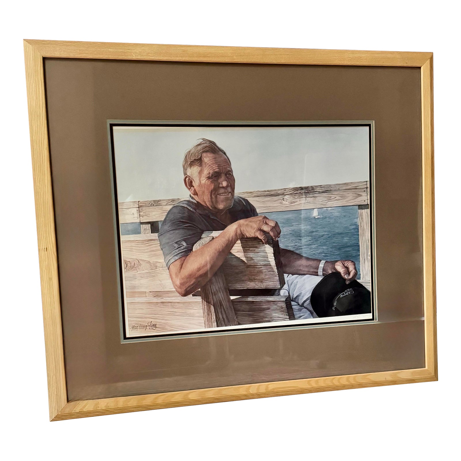 Framed and Matted Lithograph of a Fisherman by the Sea - "Capt’n" by Z ...