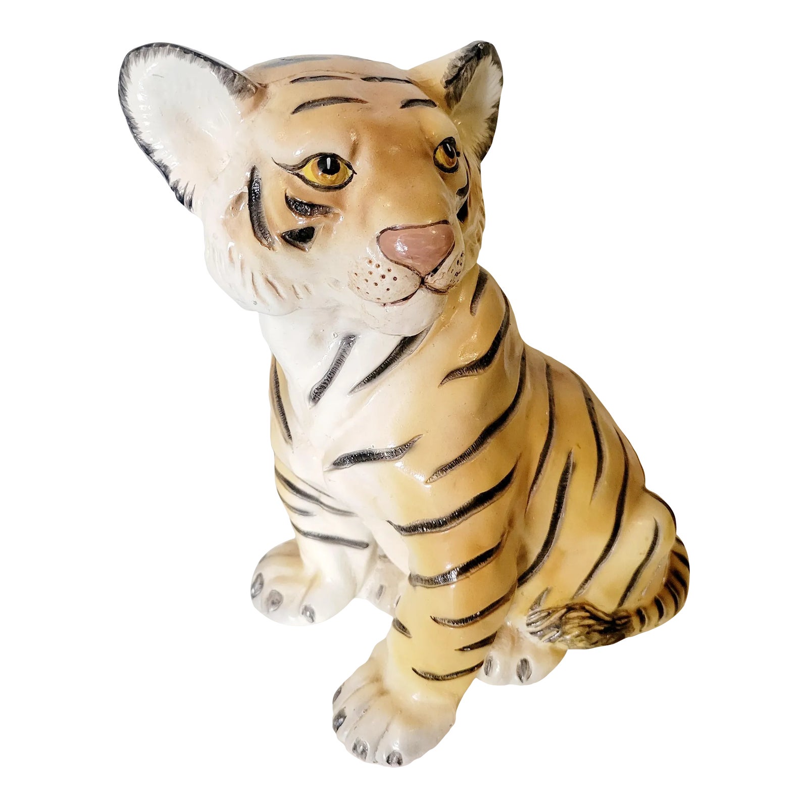 Vintage Plaster Tan Striped Tiger Cub Decorative Statue | Chairish
