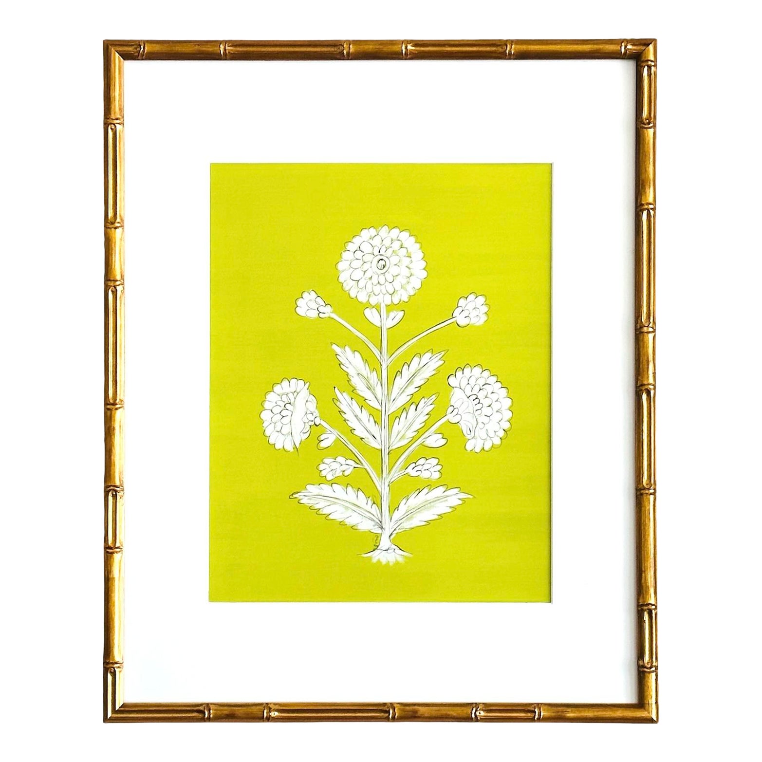 Abstract Hand-Painted Jaipuri Lime Green & White Floral Motif Painting ...