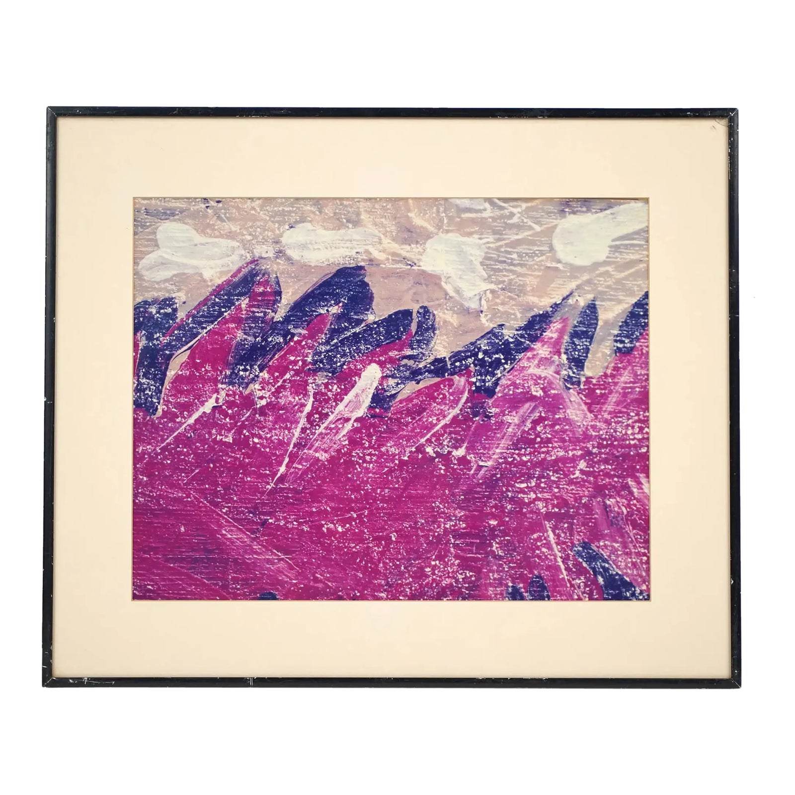 Late 20th Century Abstract Scenic Acrylic Matted Framed Painting | Chairish