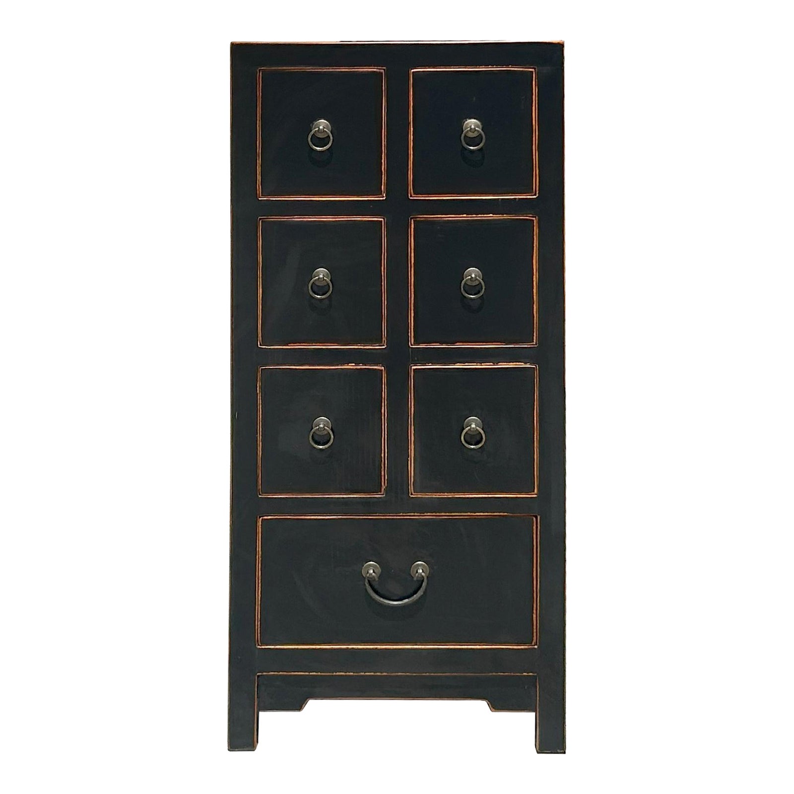 Oriental Black 7 Drawers Slim Narrow Chest Cabinet Stand | Chairish