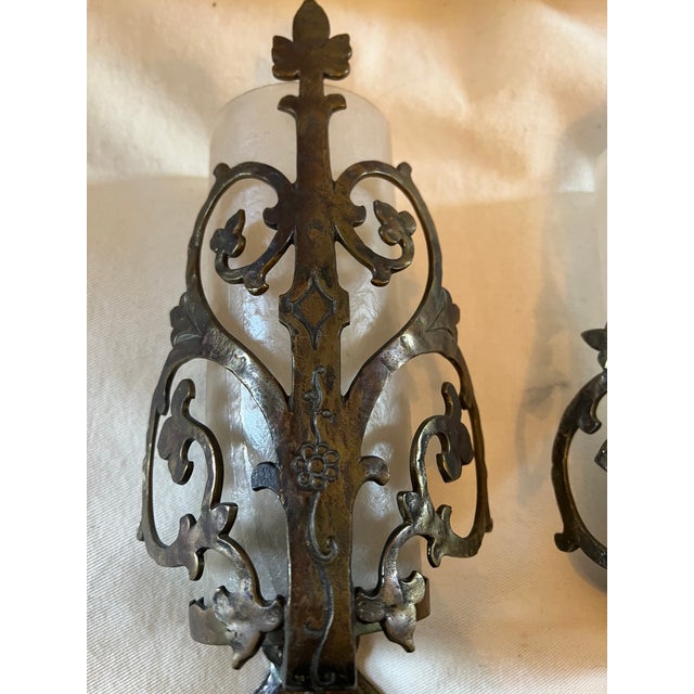 Pair of 1920s Mediterranean Revival Hammered Brass Wall Sconces Lights ...