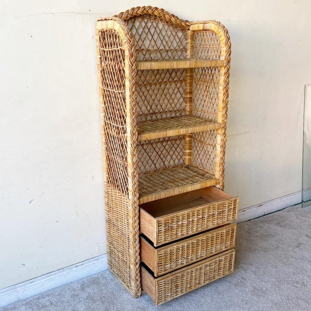 Vintage Boho Chic Woven Wicker Etagere | Chairish