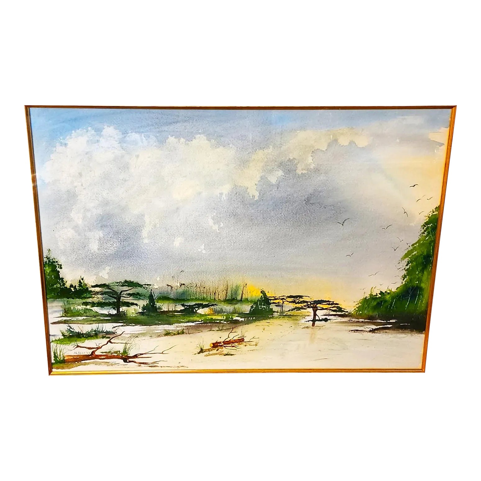Albert Swayhoover Painting Coastal Scene Watercolor Signed 1989 Framed ...