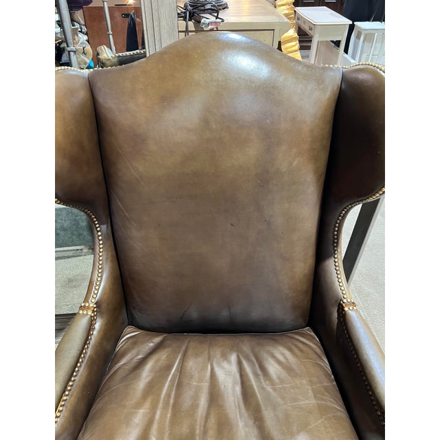 Fergusson Copeland Brown Leather Wingback Chair | Chairish