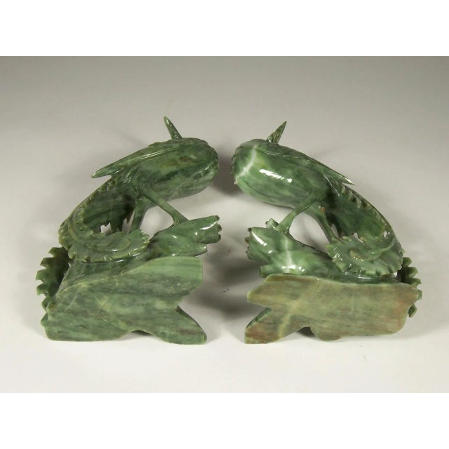 Mid 20th C Chinese Green Serpentine Jade Phoenix Bird Carving - a Pair ...