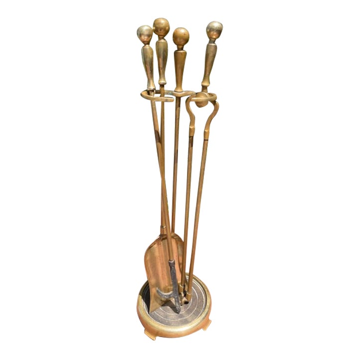 Brass Vintage Fireplace Tool Set - New England Brass Company | Chairish