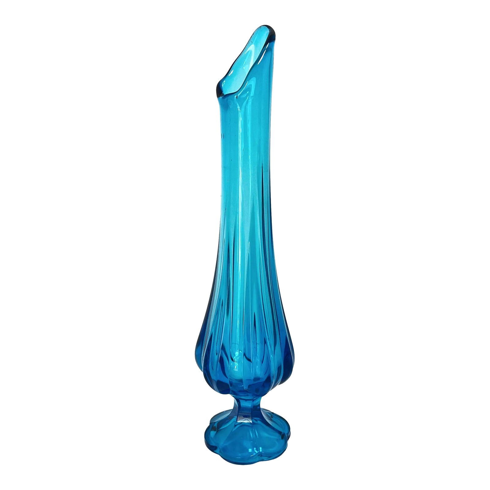 Mid Century Blue Swung Glass Vase Chairish