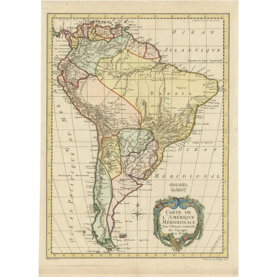 Antique Map of South America by De La Harpe, 1780 | Chairish