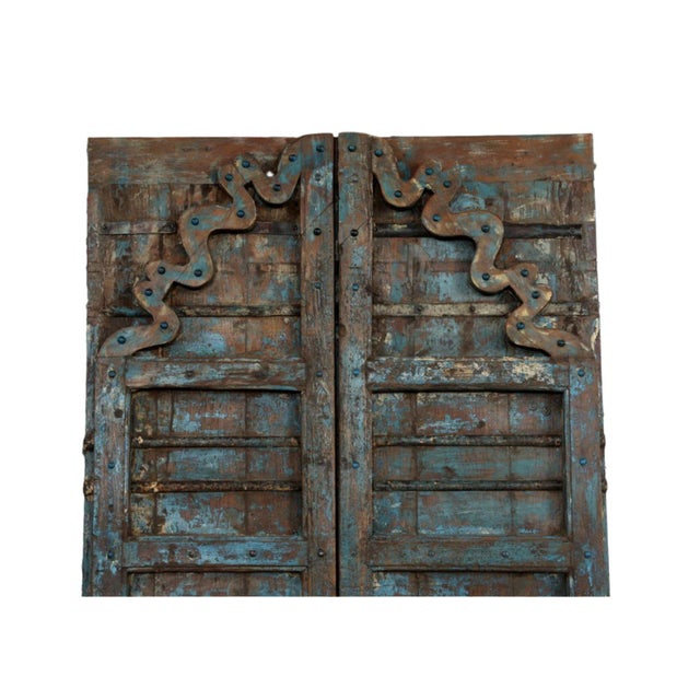 Antique Distressed Blue Indian Door Carved Door Spanish Doors | Chairish