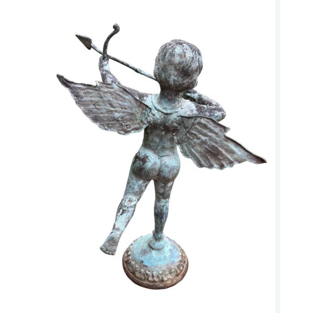 Vintage Verdigris Cast Metal Cupid Garden Statue | Chairish