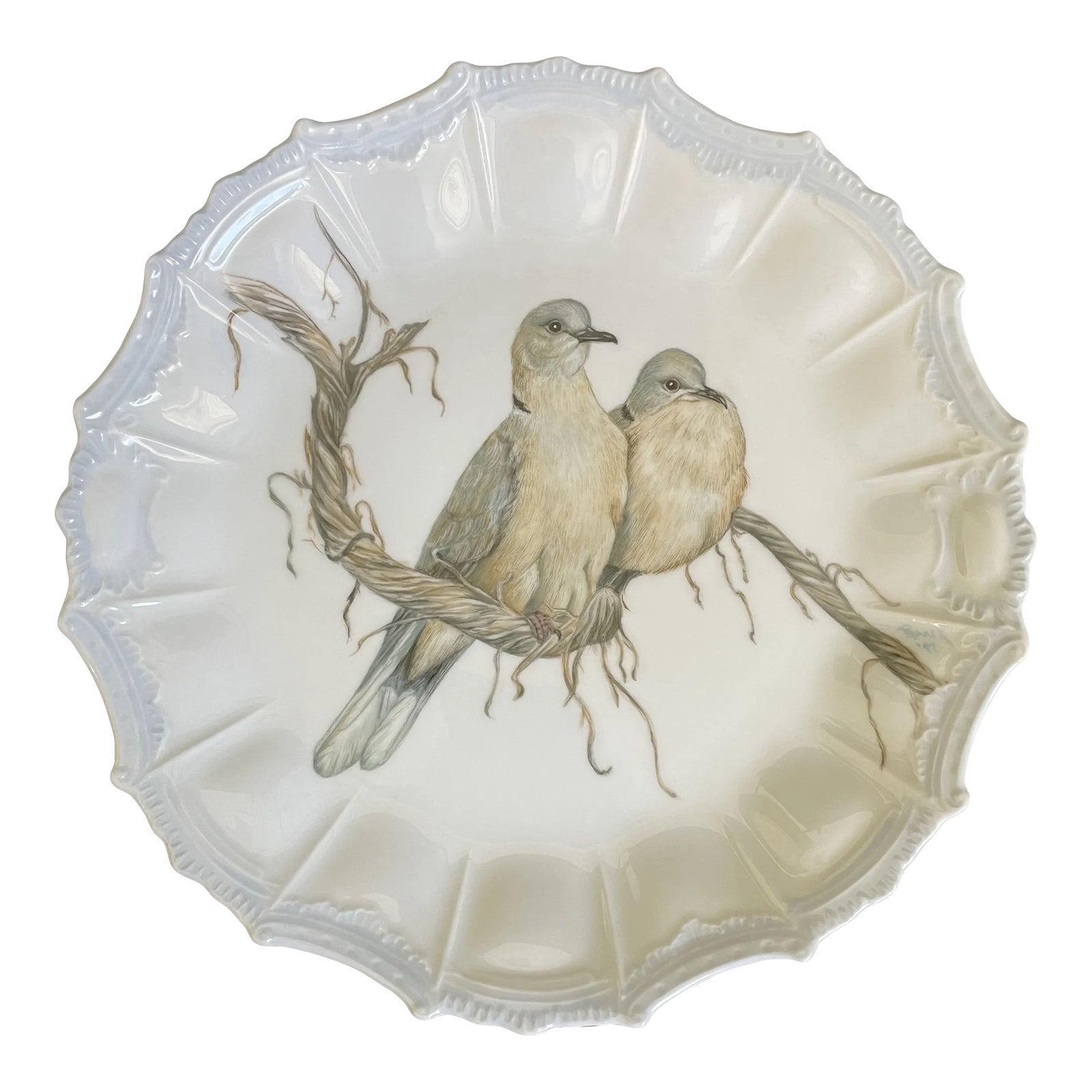 Vintage Hand Painted Ringneck Doves on Tree Branch Wall Plate by ...