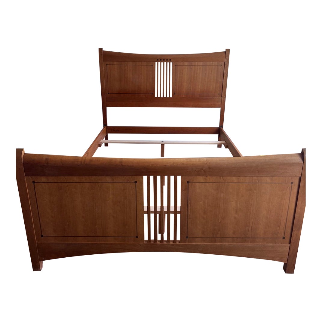Stickley Queen Size Bed Cherry Ebonized Inlay Head and Footboard | Chairish